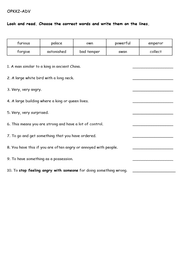 Look and Read. Choose The Correct Words and Write Them On The Lines | PDF