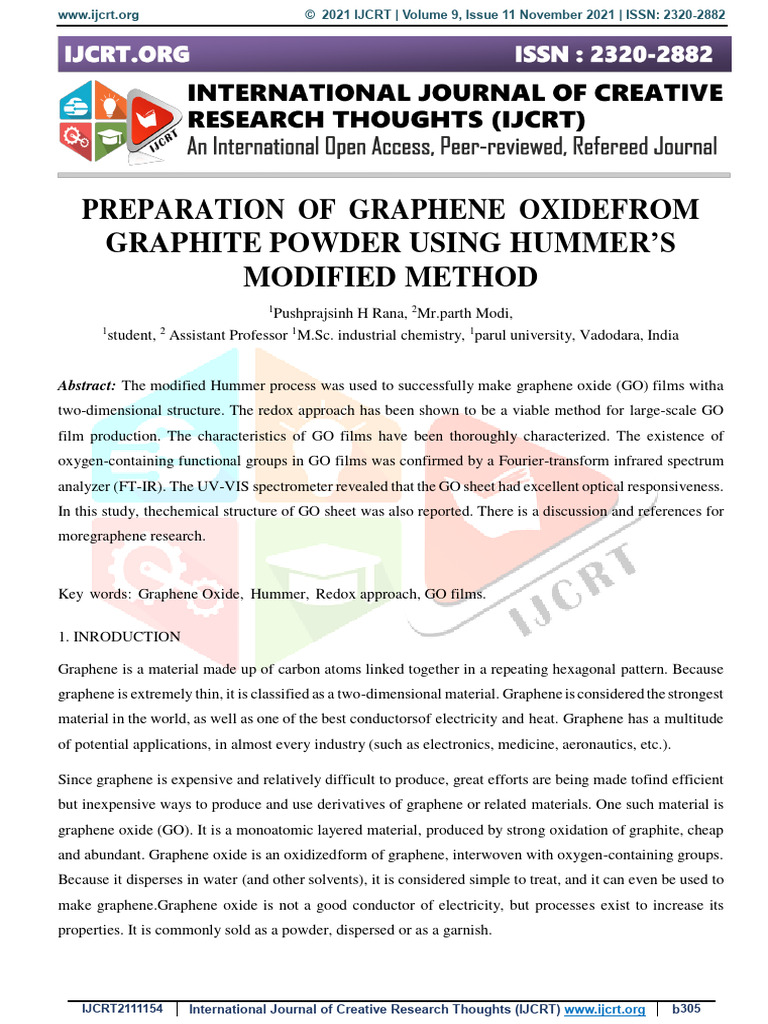 (Rana, 2021) Preparation of Graphene Oxide From Graphite Powder Using ... (Rana, 2021) Preparation of Graphene Oxide From Graphite Powder Using ...