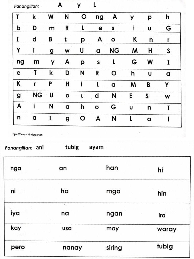 EGRA Tool Waray Kindergarten | PDF