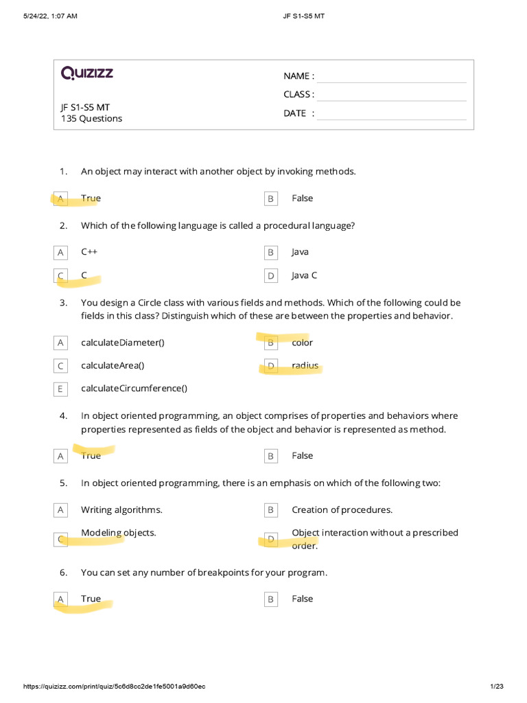 Java Programming Quiz Questions | PDF | Method (Computer Programming) | Parameter (Computer ...
