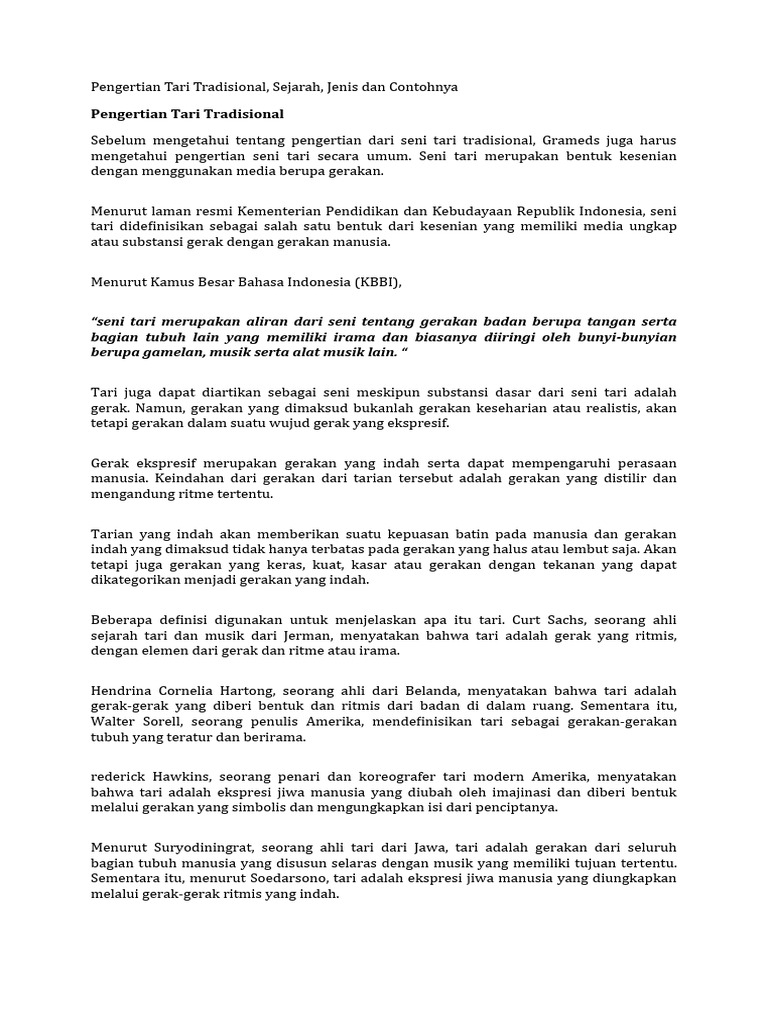 Pengertian Tari Tradisional | PDF