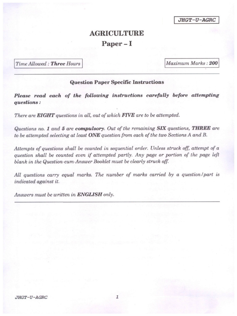 General Agriculture Paper 1 | PDF