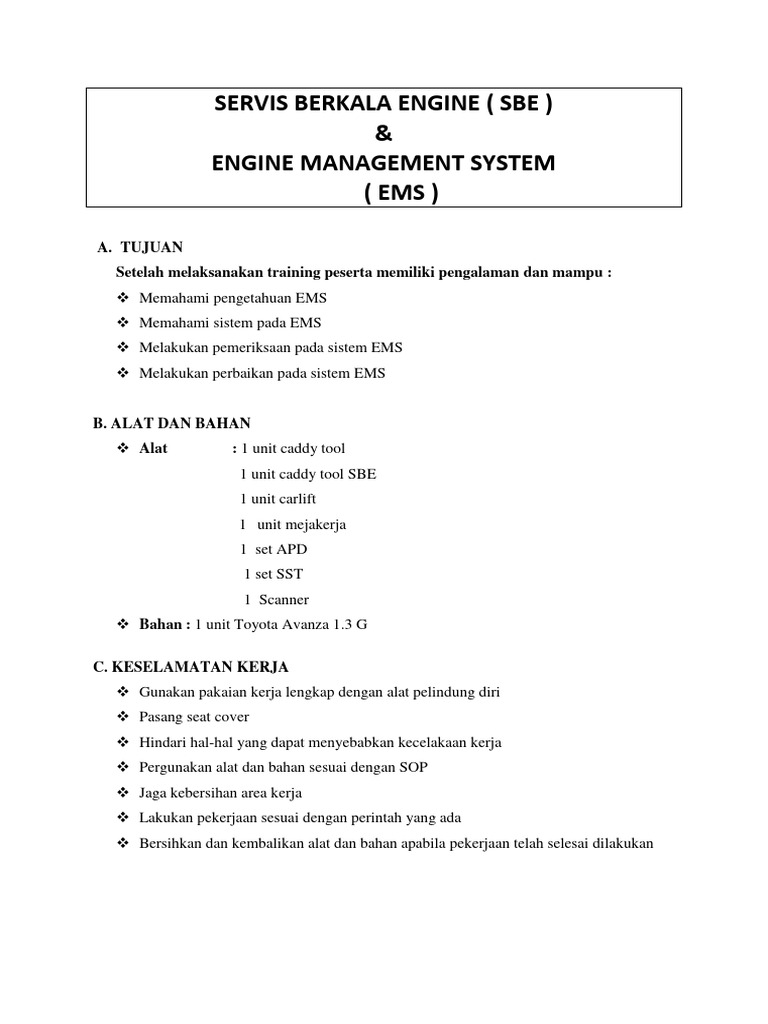 JOBSHEET TUNE UP SBE Dan EMS | PDF
