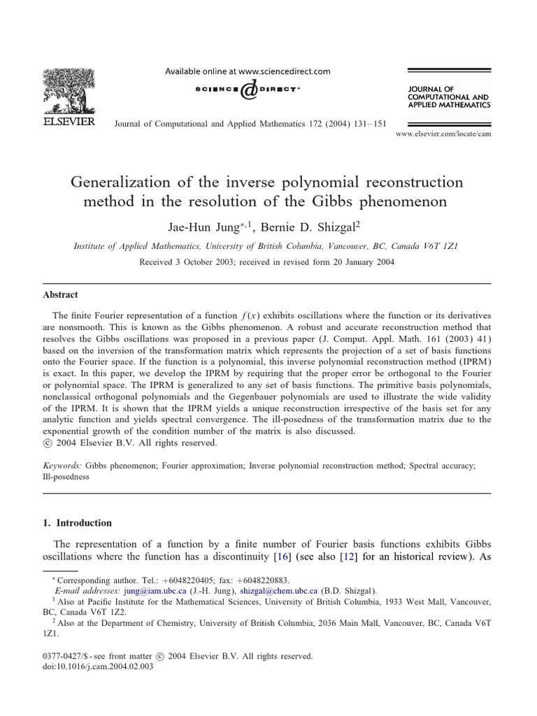 (B. D. Shizgal) Generalized IPRM For Gibbs Phenomenon | PDF | Fourier ...