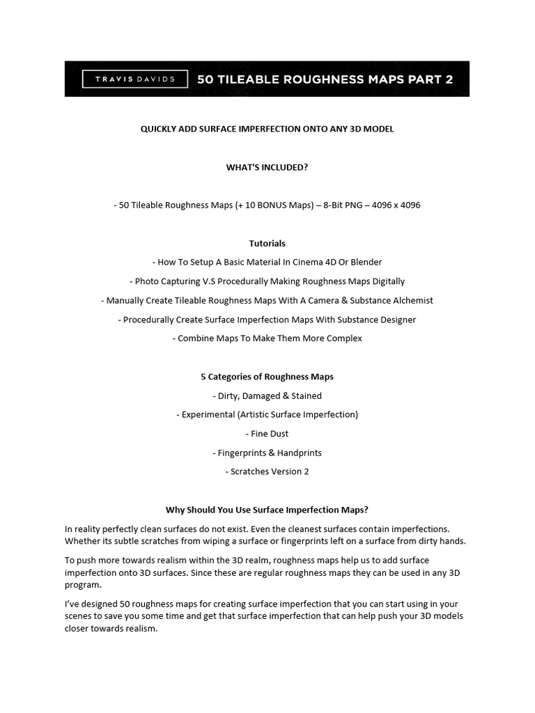 Read_Me - 50 Tileable Roughness Maps Part 2 | PDF | 3 D Computer Graphics | Blender (Software)