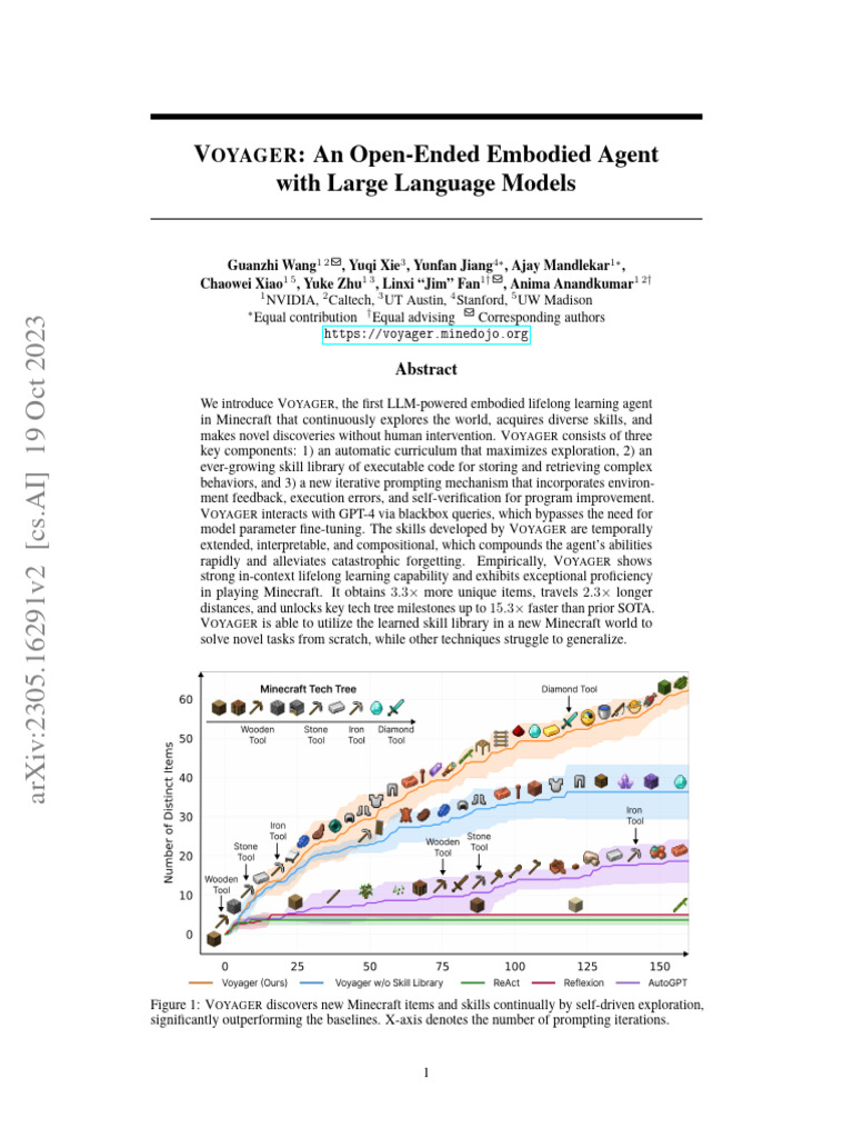 Voyager: An Open-Ended Embodied Agent With Large Language Models | PDF | Learning | Minecraft