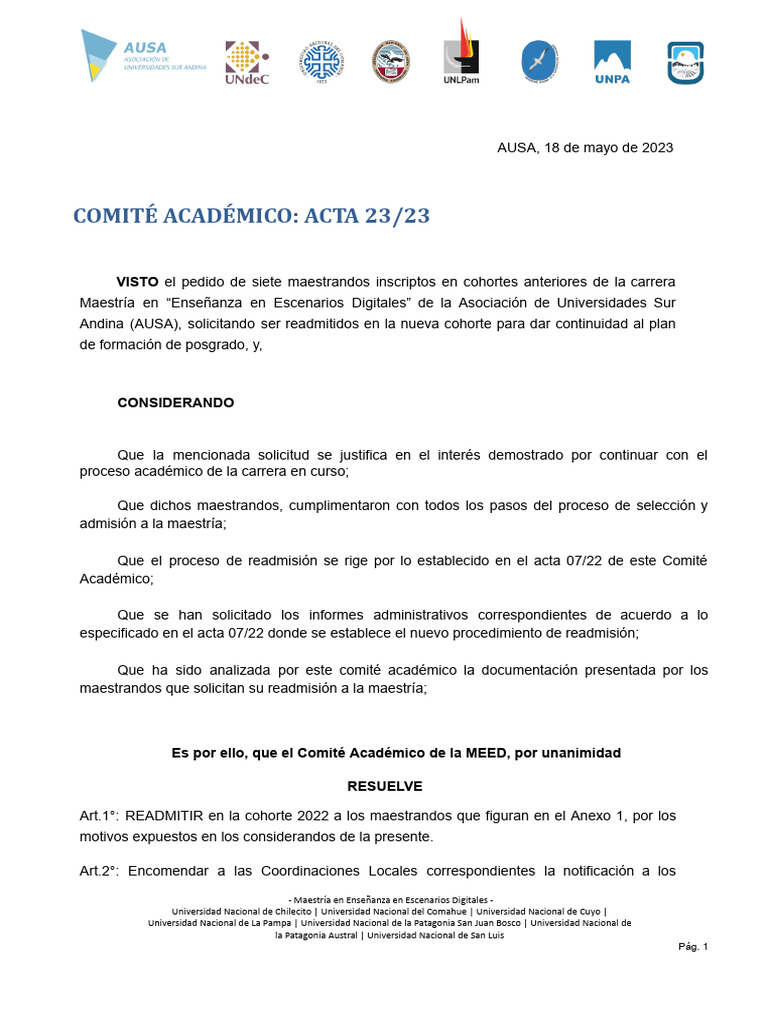 ACTA CA - 23 - 23 - Readmisiones | PDF