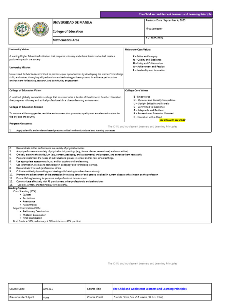 New Syllabus Template | PDF | Learning | Child Development