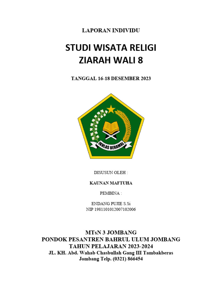 Laporan Ziarah Wali 8 MTsN 3 Jombang | PDF