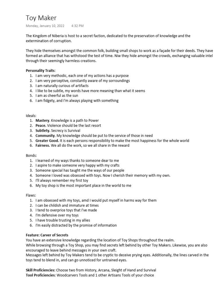 Toy Maker DND 5e | PDF