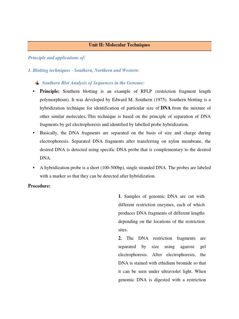 Unit II - Molecular Techniques | PDF | Polymerase Chain Reaction | Reverse Transcription ...