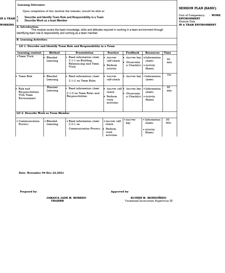 Session Plan Basic 2 | PDF