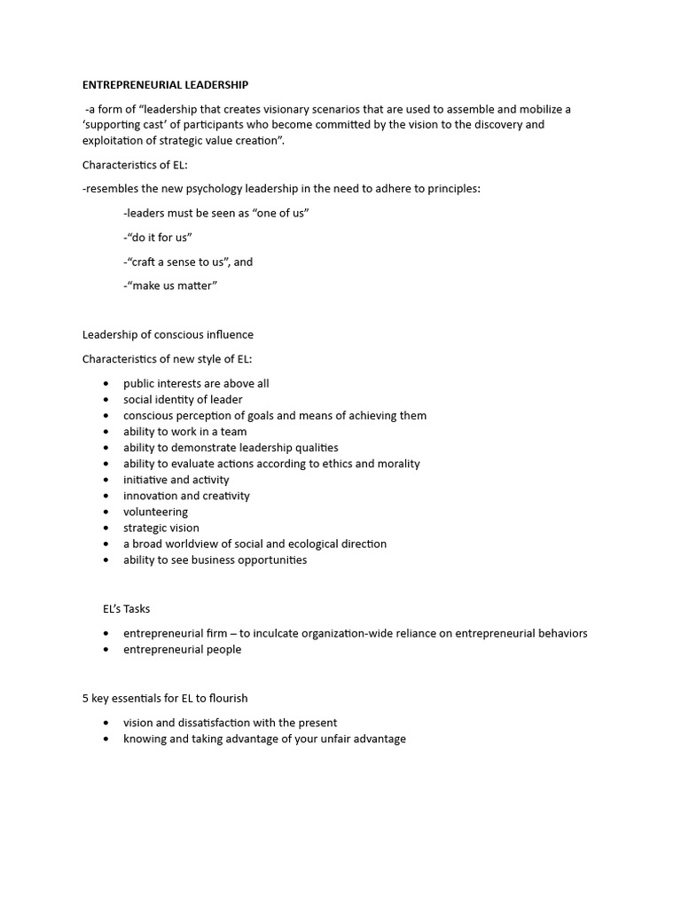Entrepreneurial Leadership Essentials | PDF