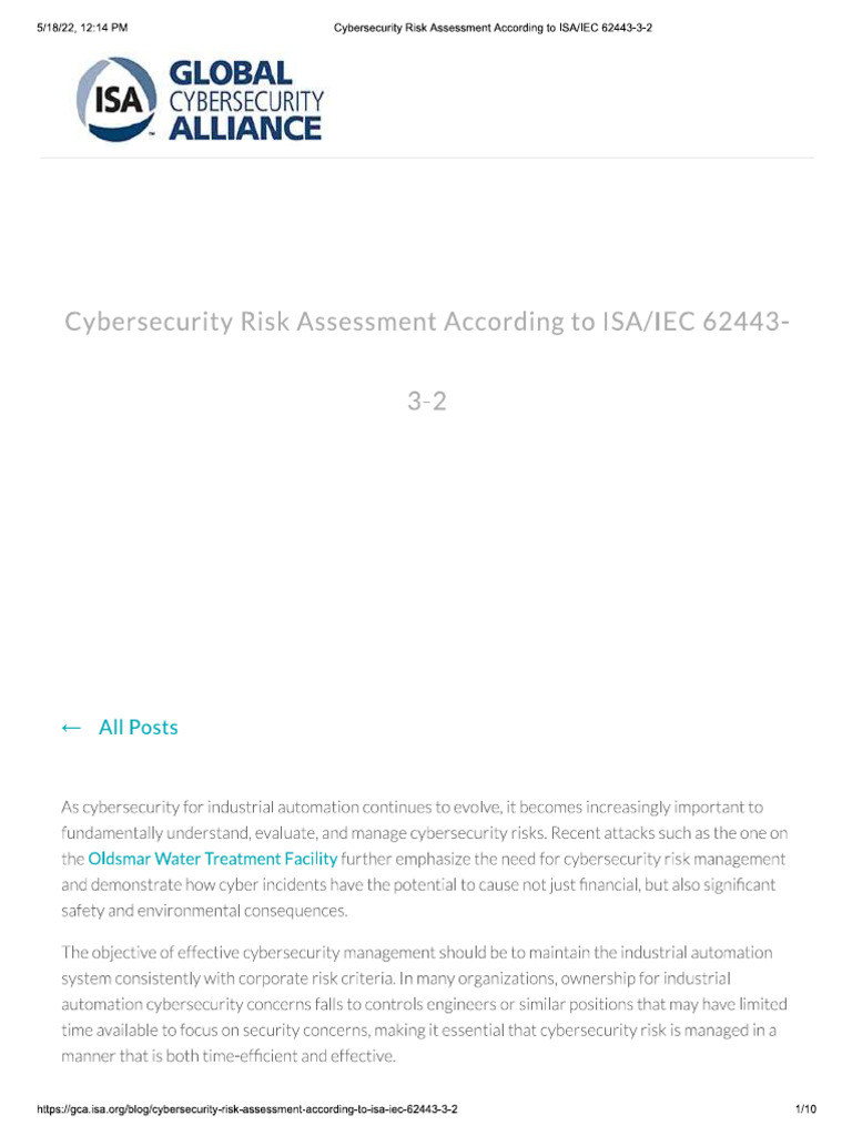 Cybersecurity Risk Assessment As Per IEC 62443-3-2 | PDF