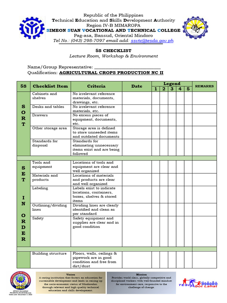 5s Checklist | Download Free PDF | Vocational Education
