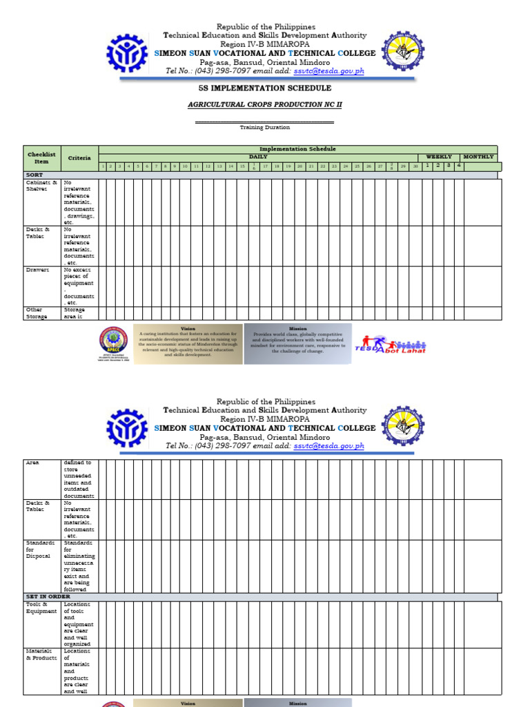 5S Implementation Schedule for TESDA | PDF