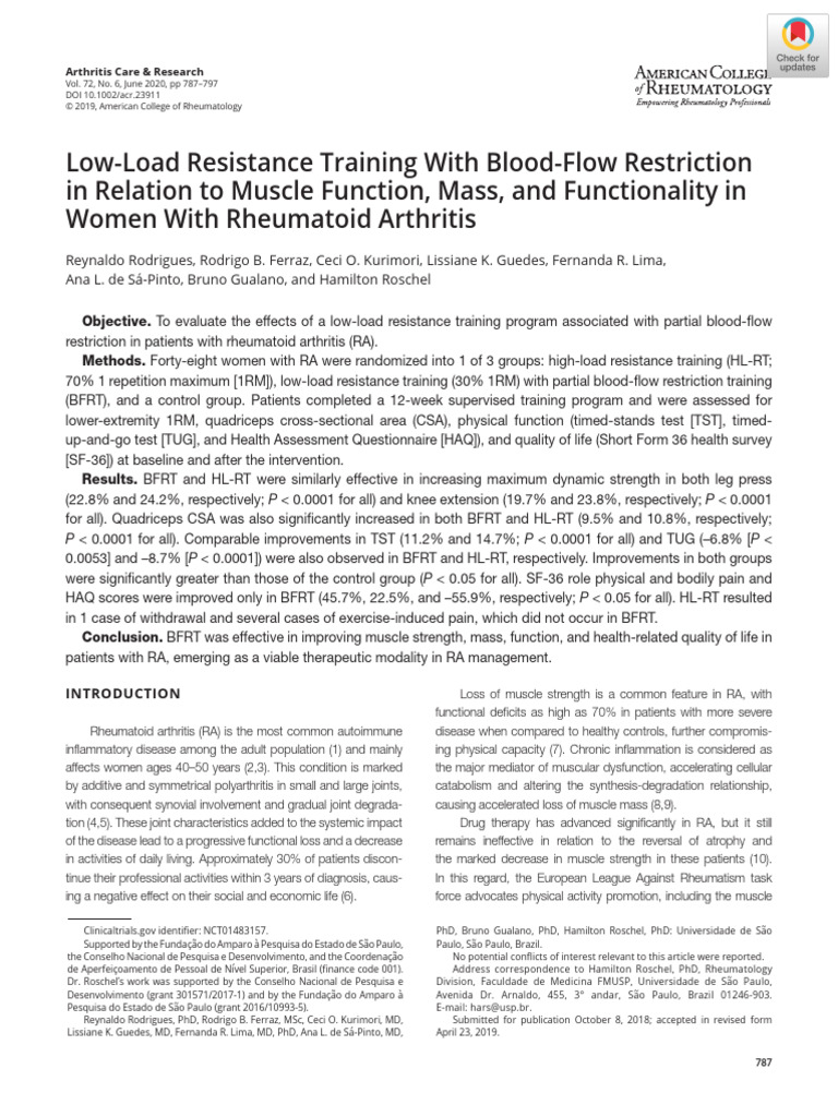 Low-Load Resistance Training With Blood - Flow Restriction in Relation To Muscle Function, Mass ...