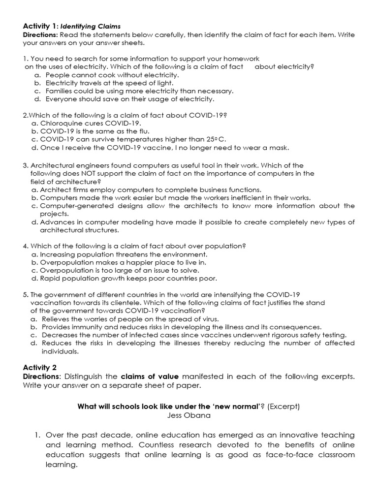 Identifying Claims in Various Contexts | PDF | Educational Technology ...