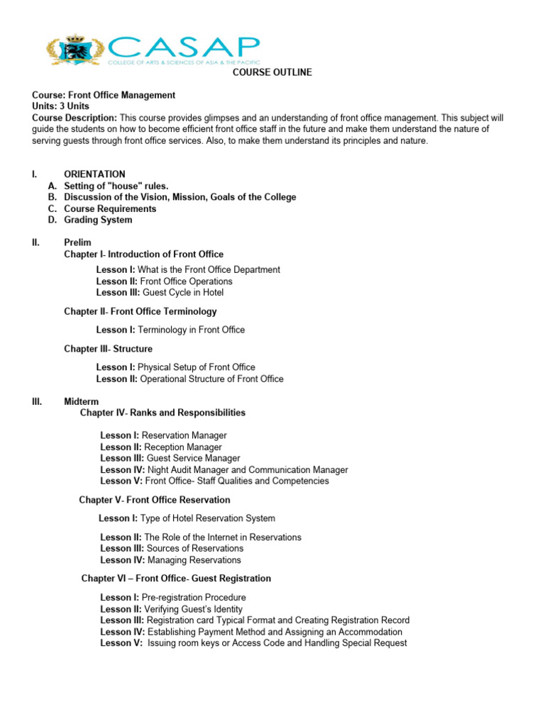 Fom Course Outline BSTM | PDF