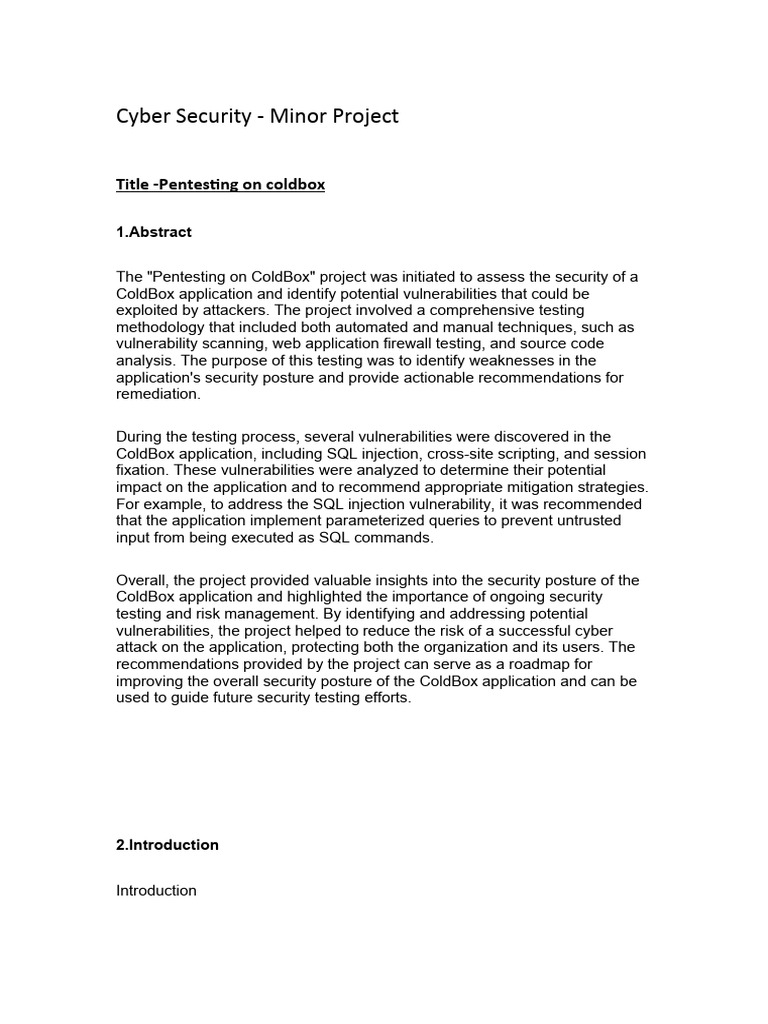 Cyber Security Minor Project | PDF | Penetration Test | Vulnerability ...