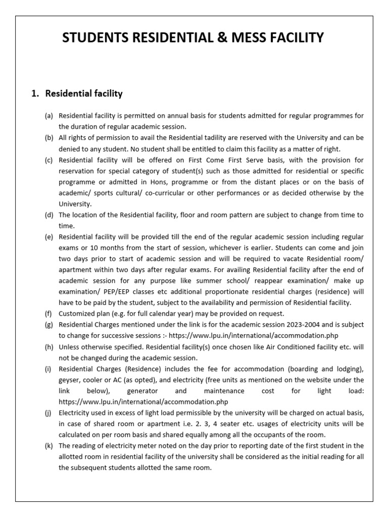 General Guidelines For Resident Policy | PDF | Fee | Menu