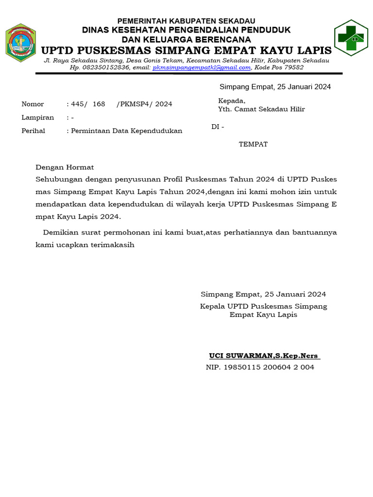 SURAT PERMINTAAN DATA | PDF