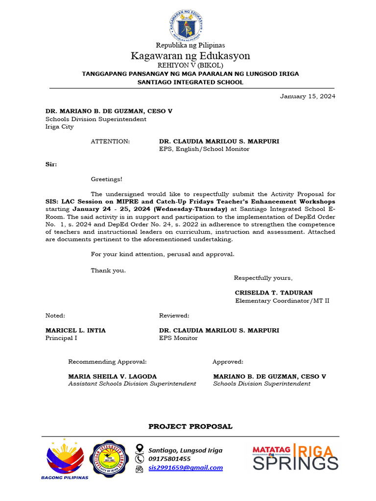 Project Proposal 2 Day LAC Session of Maam Dang | PDF