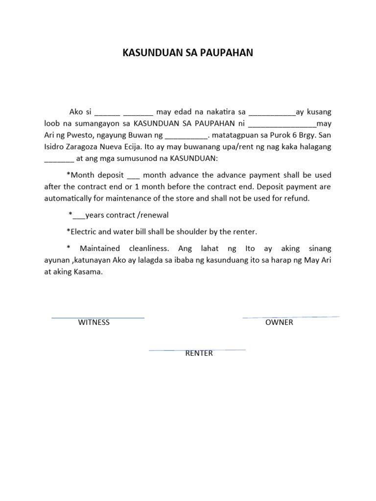 Kasunduan Sa Paupahan | PDF