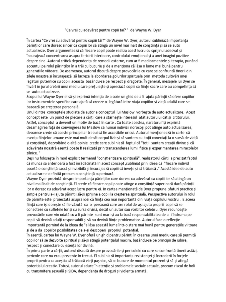 Ce Vrei Cu Adevărat Pentru Copii Tai | PDF