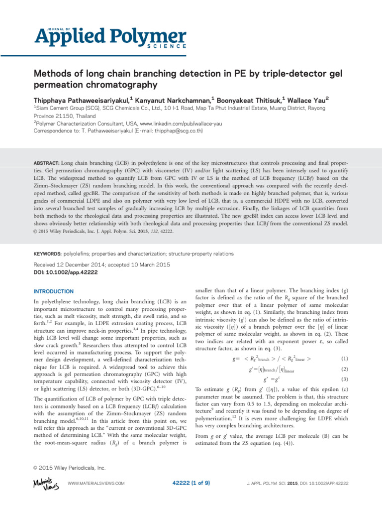 (LCB SCB CORRECTION) Methods of Long Chain Branching | PDF | Polymers | Physical Sciences