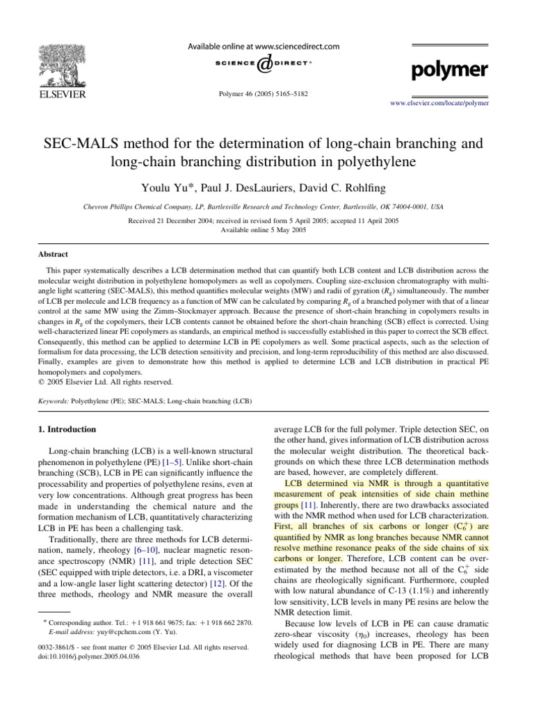 SEC-MALS method for the determination of long-chain branching and long-chain branching ...