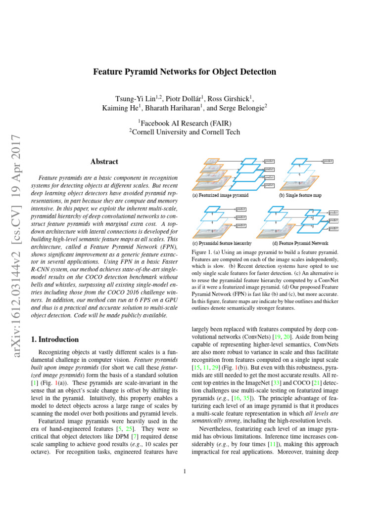 Feature Pyramid Networks For Object Detection | PDF | Image Segmentation | Top Down And Bottom ...
