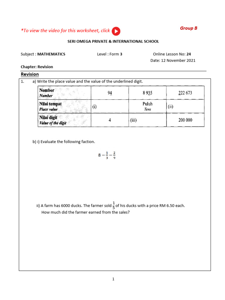 Form 3 Mathematics Revision Worksheet | PDF | Area | Circle