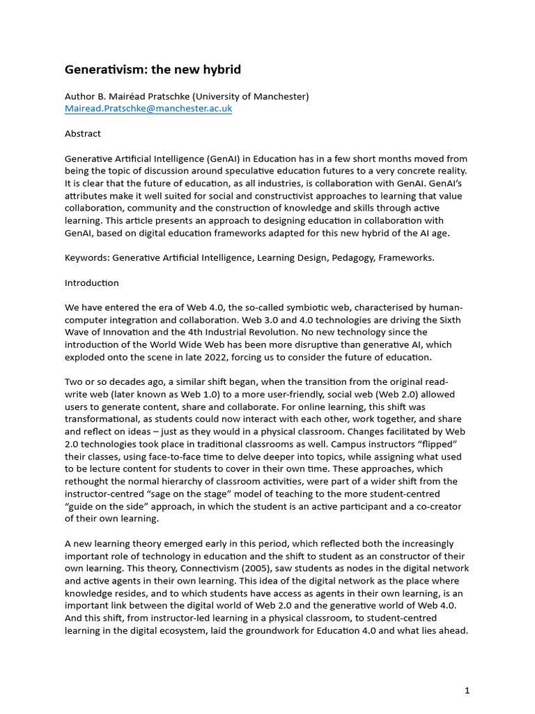 Generativism | PDF | Learning | Intelligence (AI) & Semantics