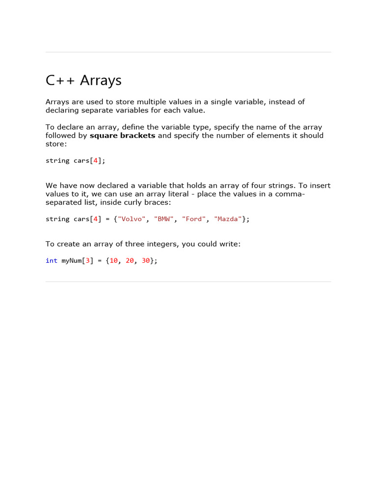 C++ Arrays | PDF | Software Development | Computing