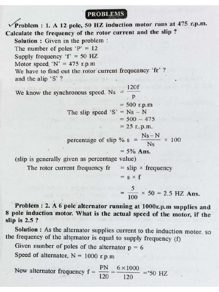 Induction Motor Sample numericals | PDF