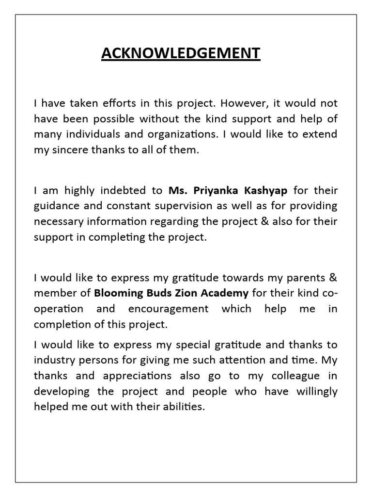 Hindi Project Acknowledgement Sample | PDF