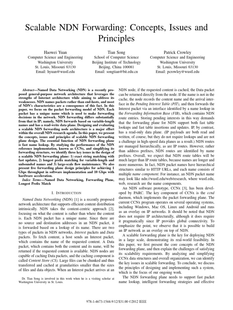 Scalable NDN Forwarding Concepts, Issues and | PDF | Cache (Computing) | Computer Architecture