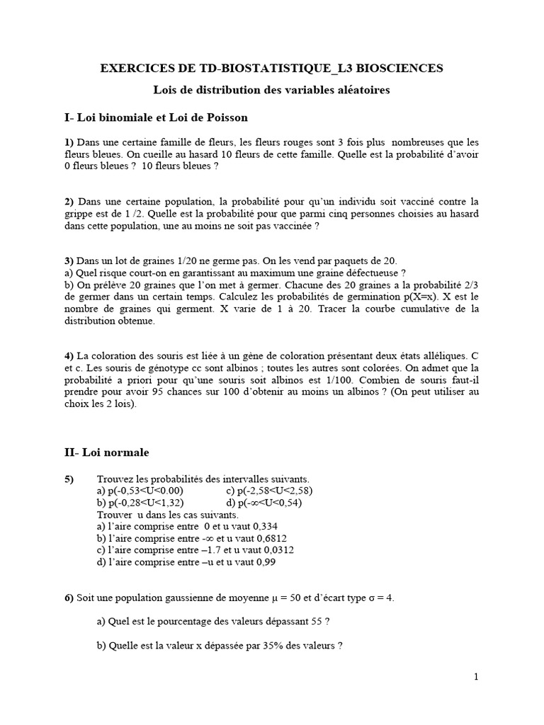 Exercices de Td-Lois de Distrib - L3-Biosciences | PDF
