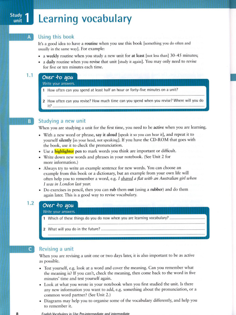 English - Vocabulary - in - Use - Pre Intermediate Unit 1 | PDF