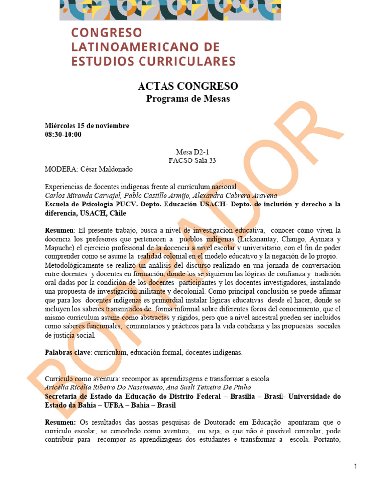 ACTAS Congreso Curriculum 2023 | PDF | Plan de estudios | Evaluación