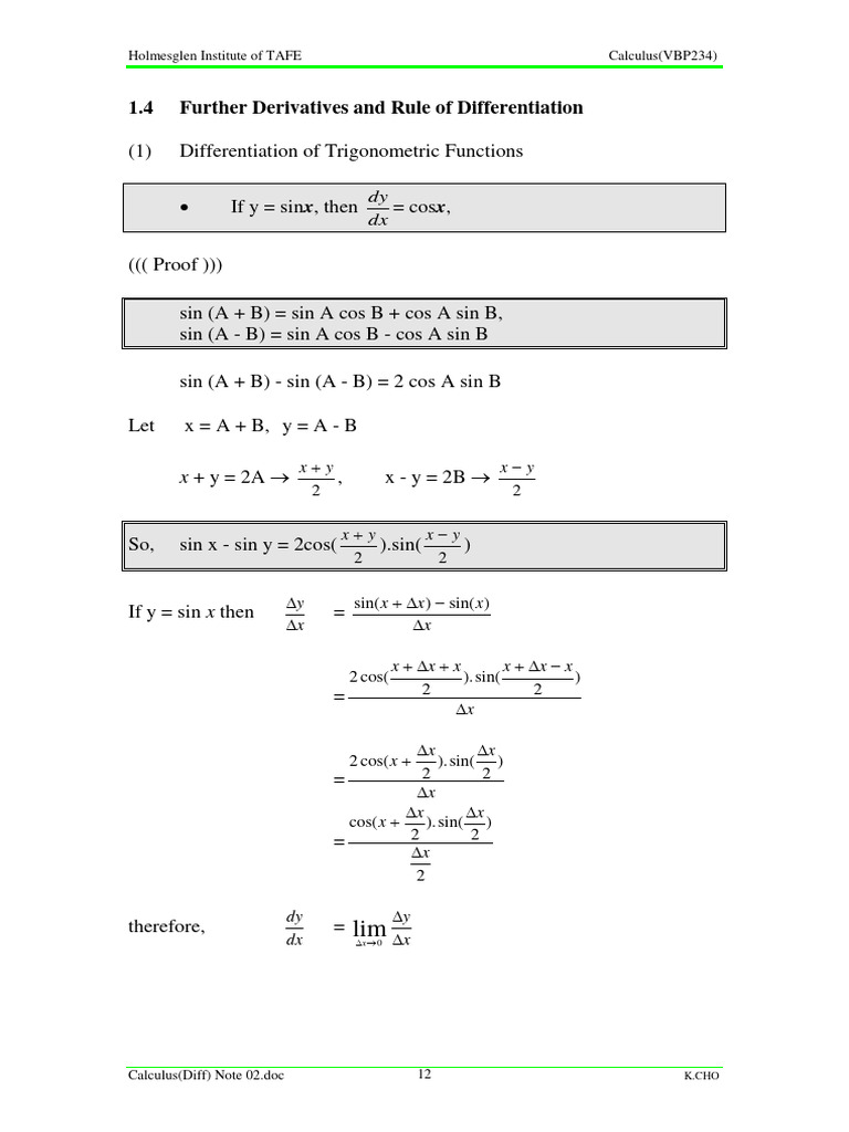 Calculus (Diff) Note 02 | PDF | Equations | Derivative