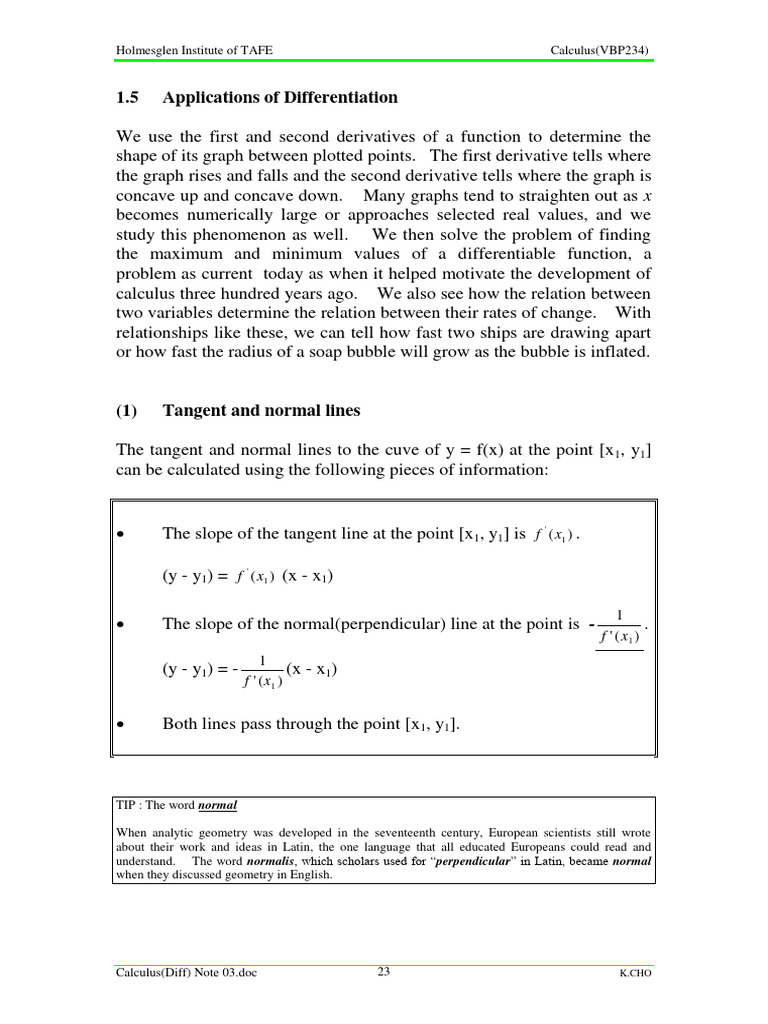 Calculus (Diff) Note 03 | PDF | Tangent | Derivative