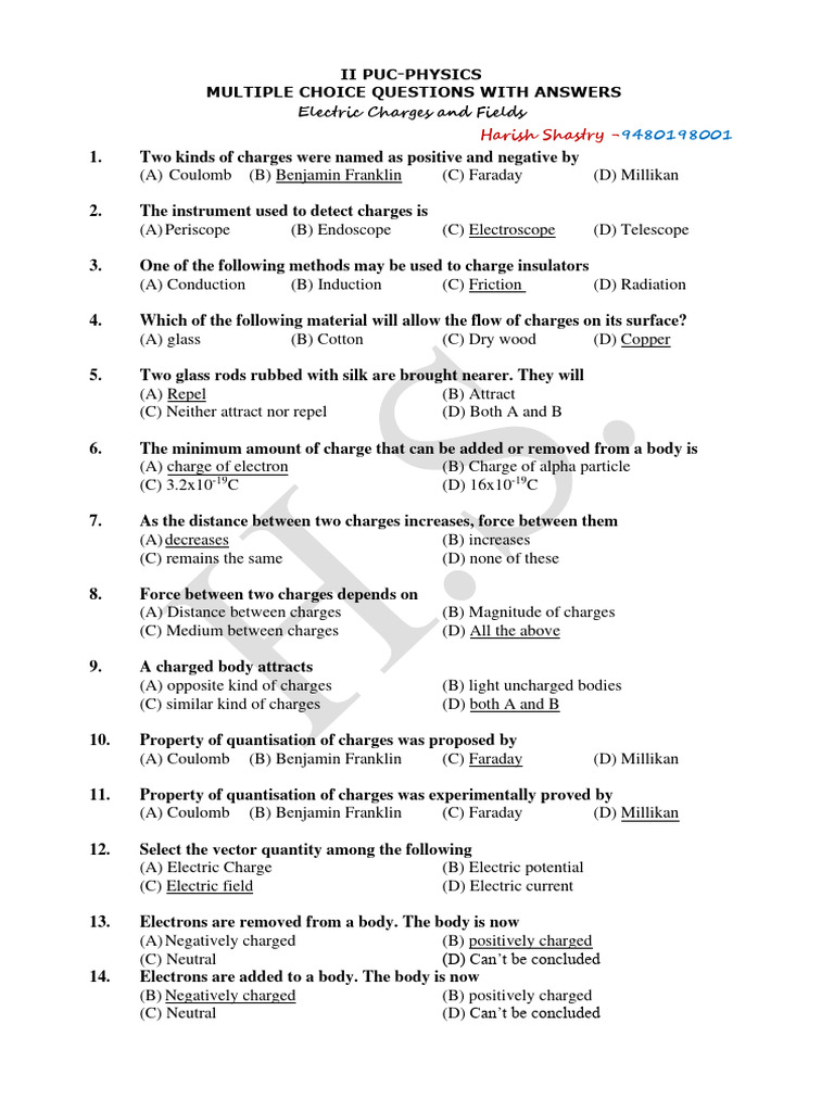 Puc II Phy MCQ and FB | PDF | Capacitance | Electrical Resistivity And Conductivity