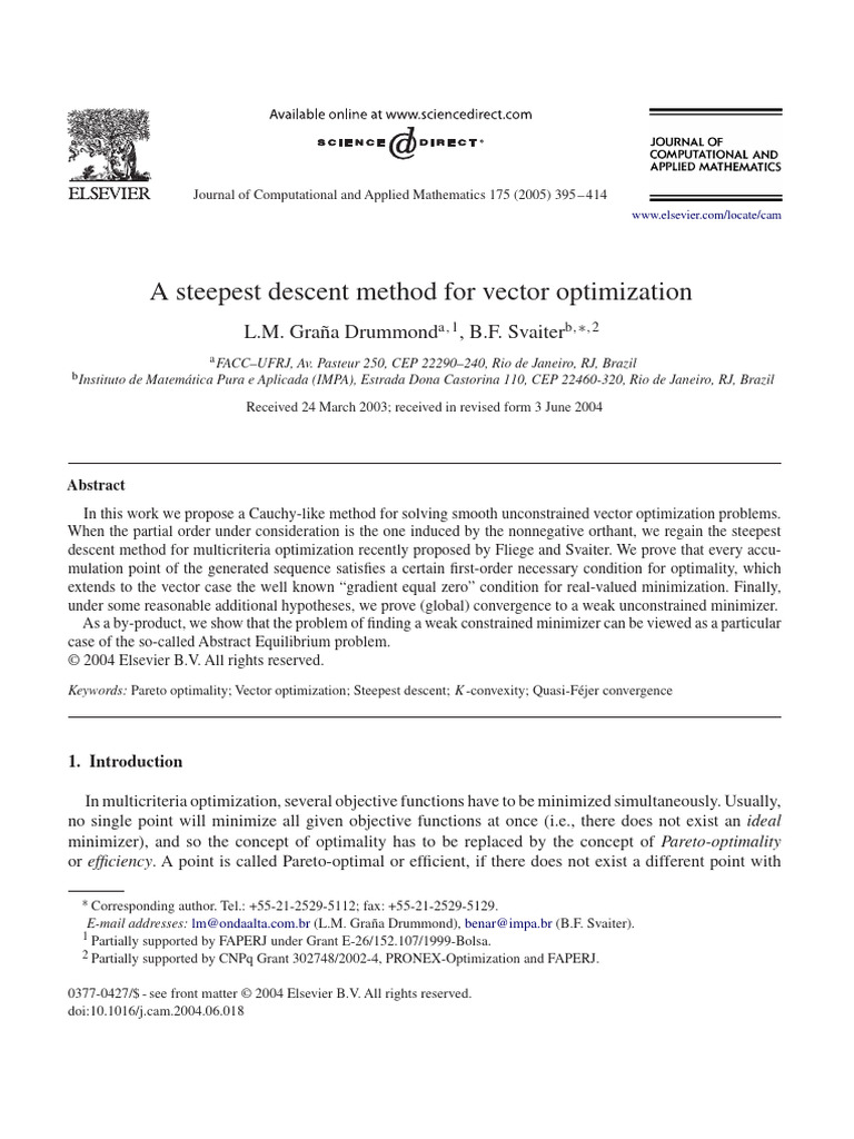 A Steepest Descent Method For Vector Optimization | PDF | Mathematical Optimization | Mathematics