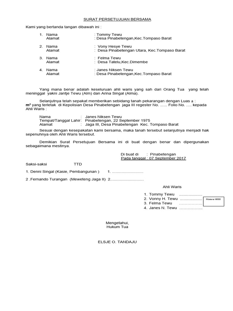 Surat Persetujuan Bersama | PDF | Politik | Hukum