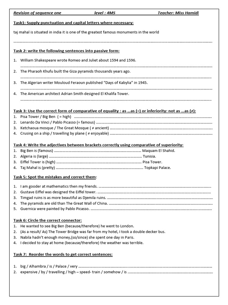 Revision of Sequence One Level | PDF