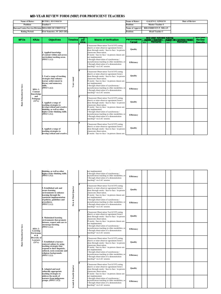 2024 Midyear Review Form For USE | PDF | Mentorship | Learning