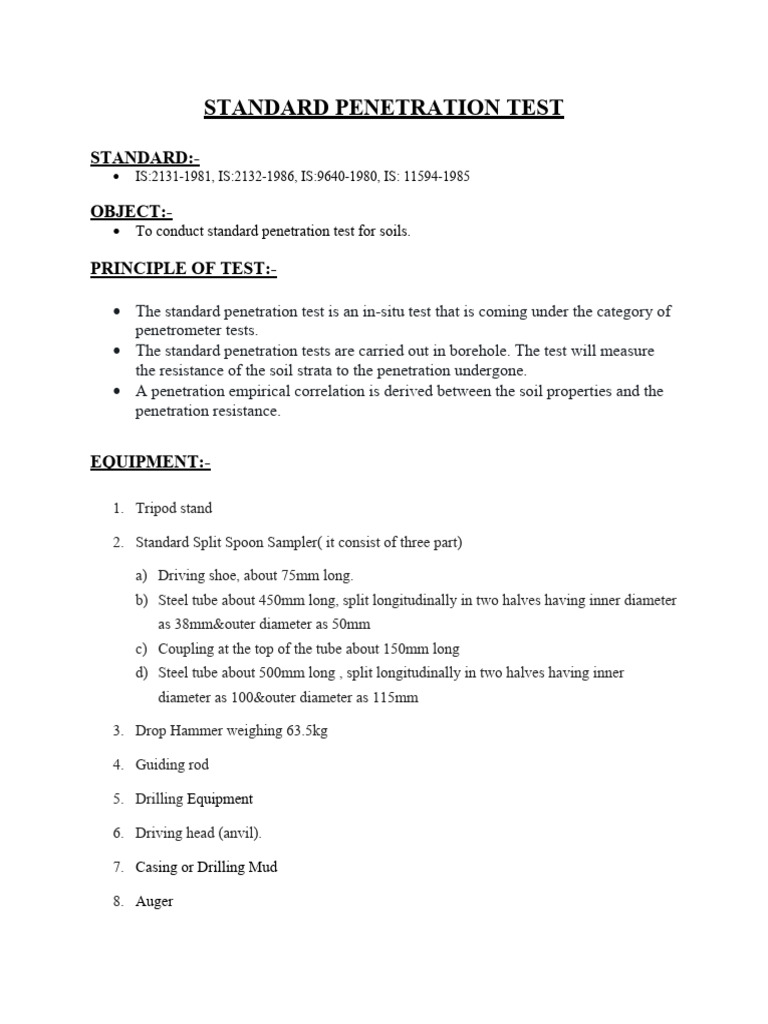 Standard Penetration Test Sop | PDF