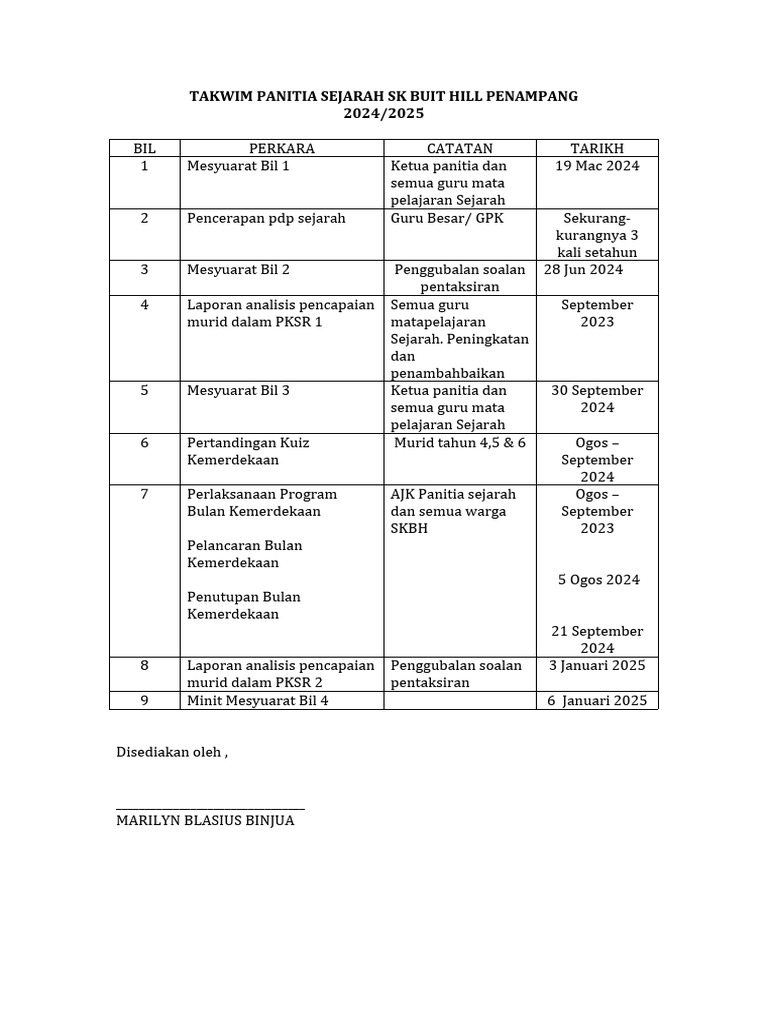 Takwim Sejarah20242025 | PDF